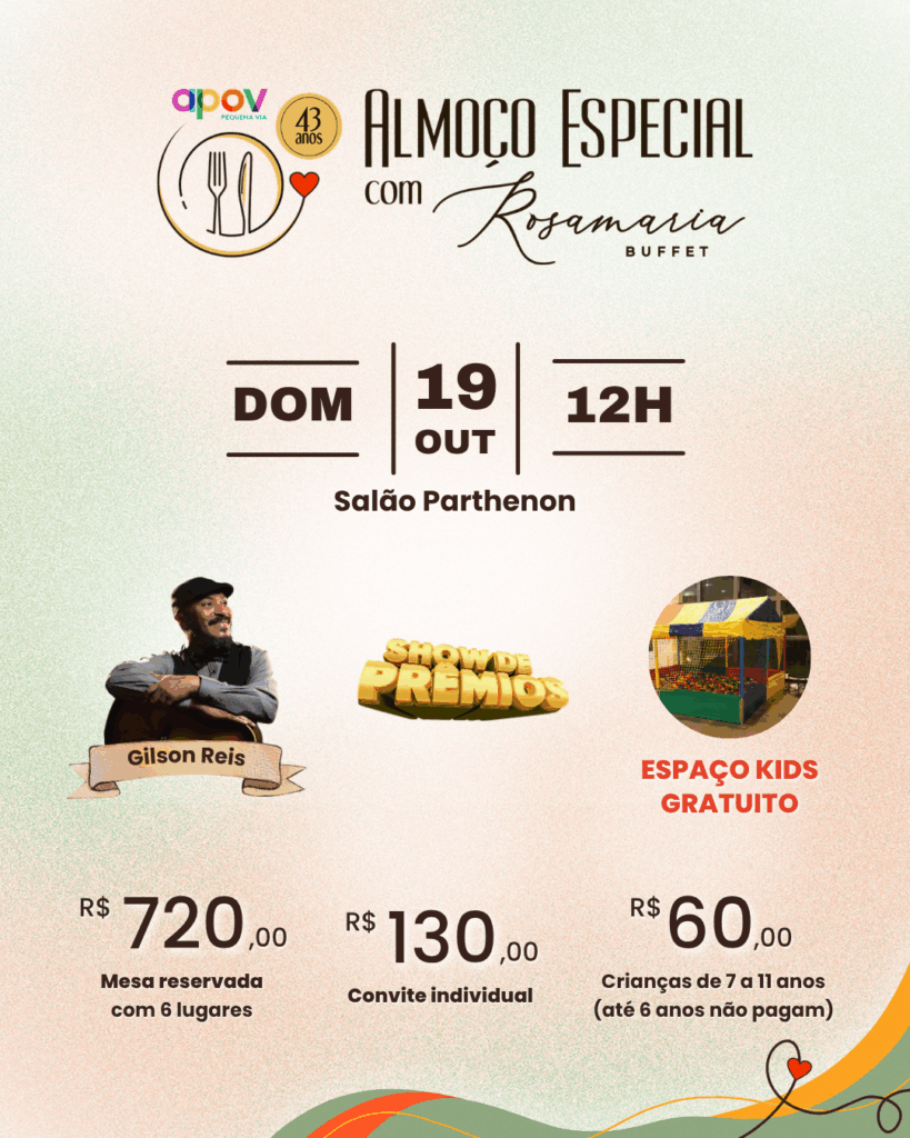 APOV promove Almoço Especial com Buffet Rosamaria no dia 19 de outubro ...