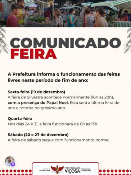 PMV define horários das feiras livres no período de fim de ano ...